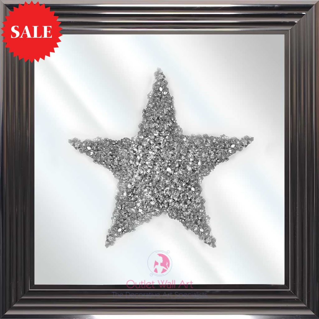 Silver Star Cluster Wall Art in Silver on a Silver Mirrored Background ...