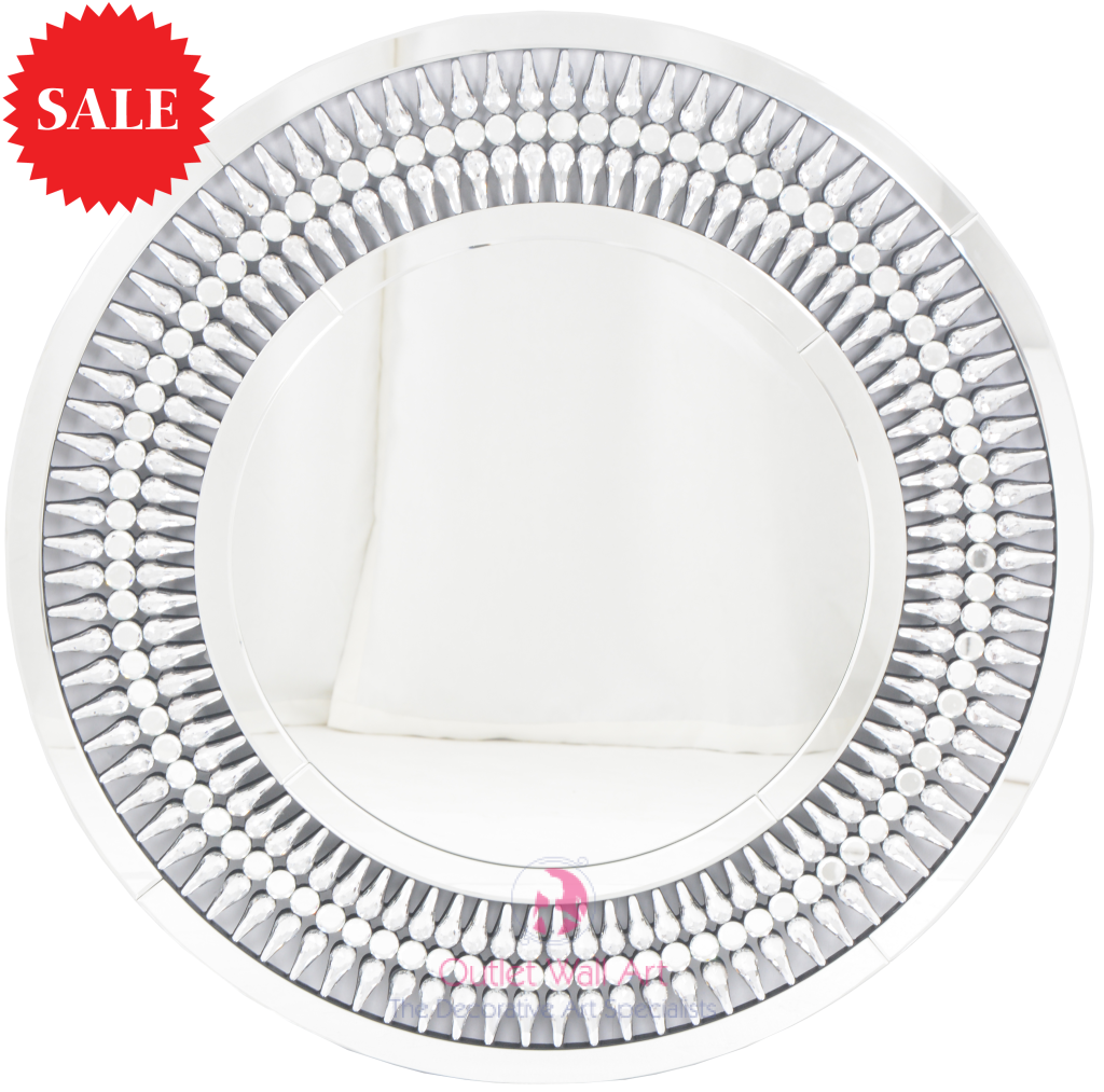 Teardrop Crystal Round Wall Mirror 80cm in stock | Outlet Wall Art
